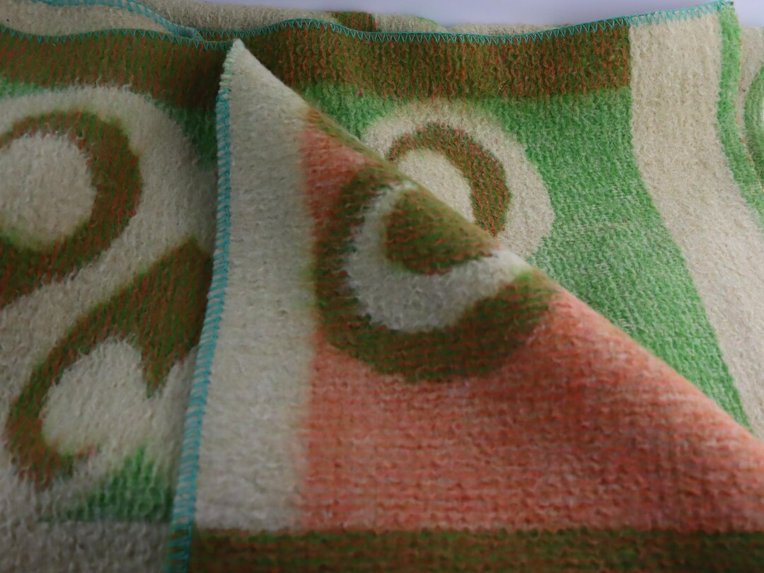 Vintage Woolen Blanket, Camel Wool Plaid, Ussr Warm Coverlet, Soviet ...