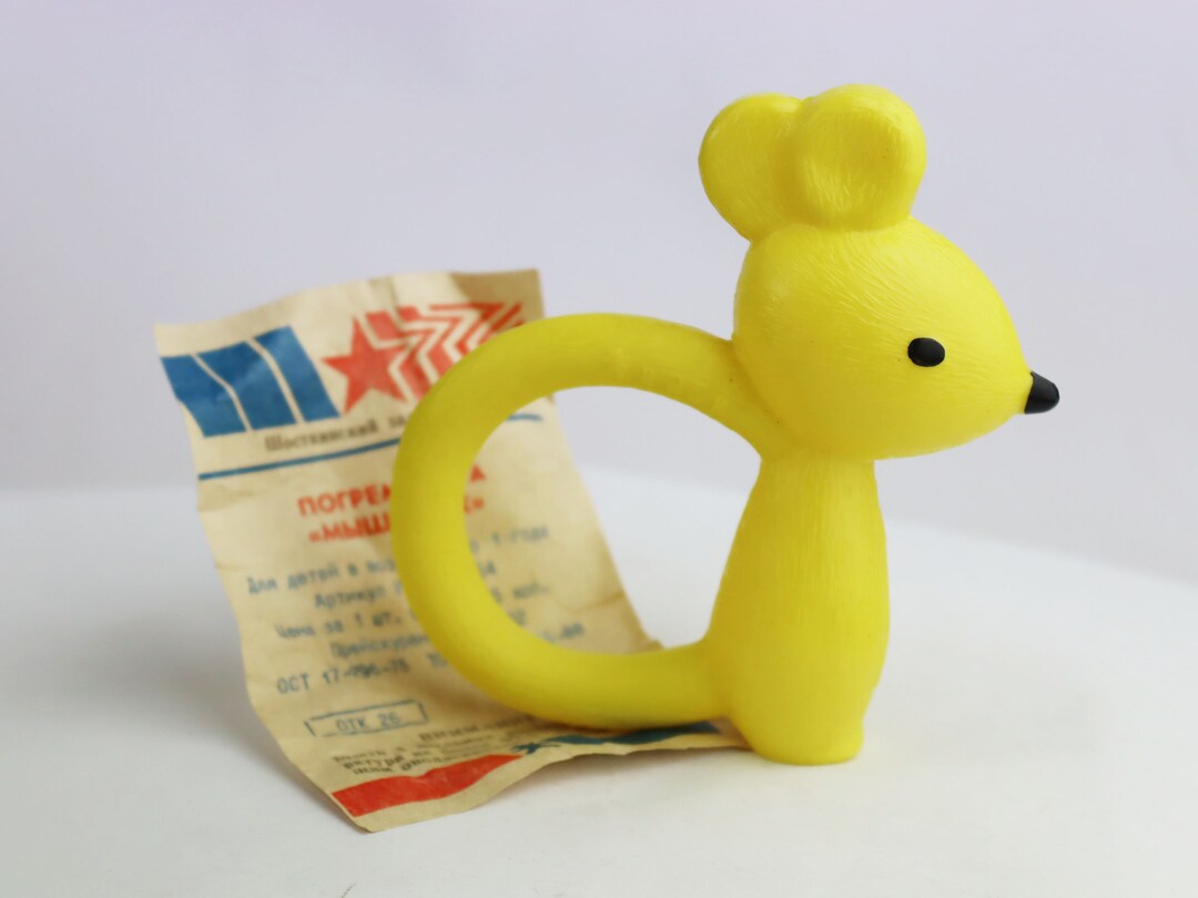 New Vintage Celluloid Baby Rattle Mouse, Soviet Little Mouse Toy ...