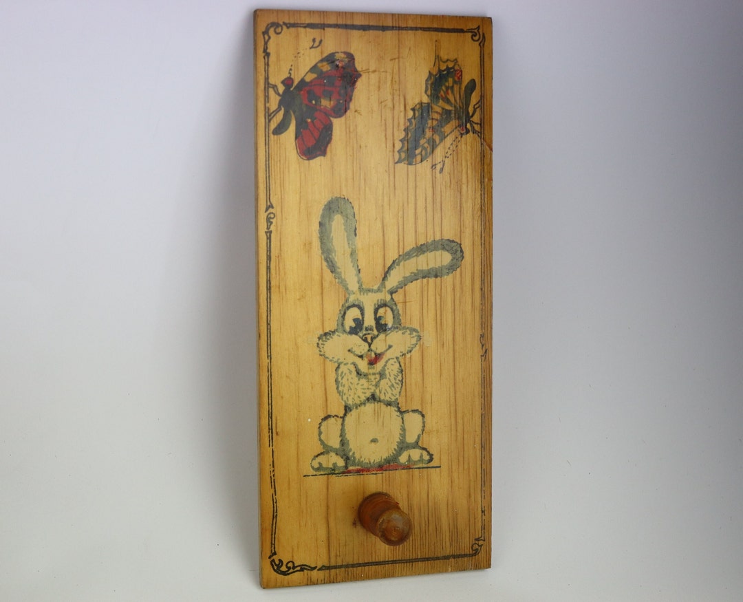 Vintage Wooden Hanger Bunny With Butterflies, Soviet Hanger, Kids Rack ...
