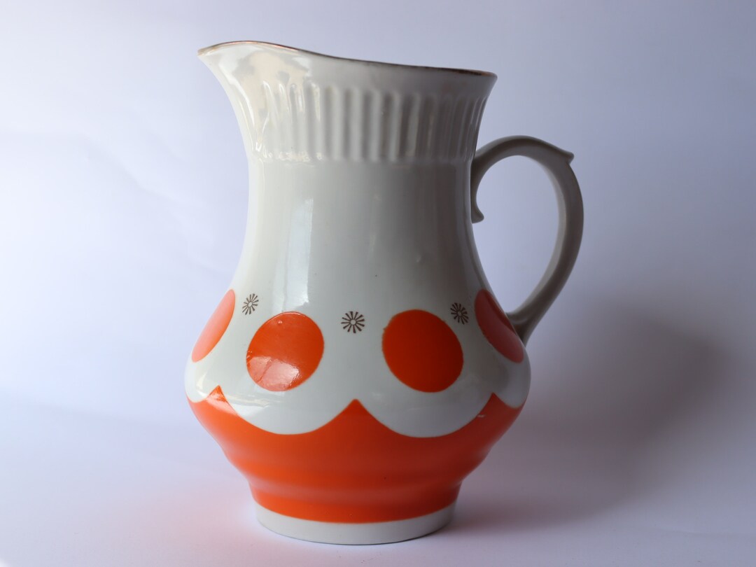 Vintage Porcelain Jug, Polka Dot Soviet Milk Can, Soviet Porcelain ...