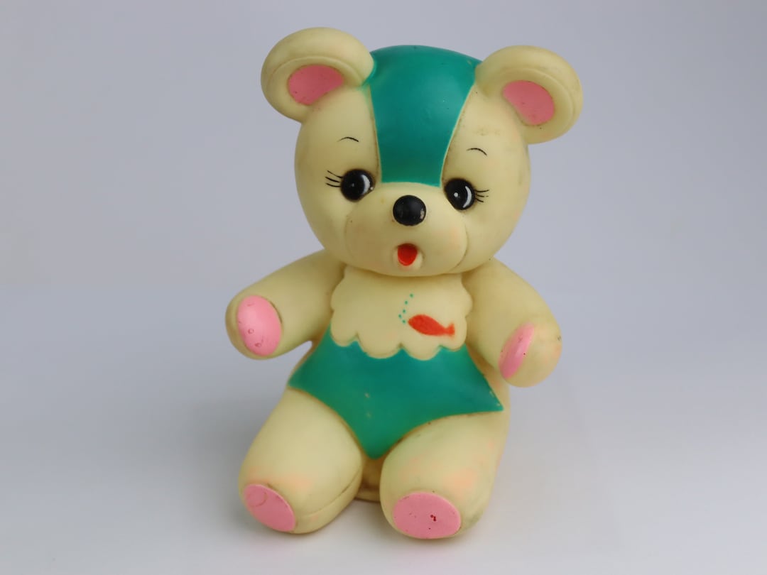 Vintage Rubber Bear, Bear and Fish, Vintage Bear , Old Toy, Vintage Toy ...