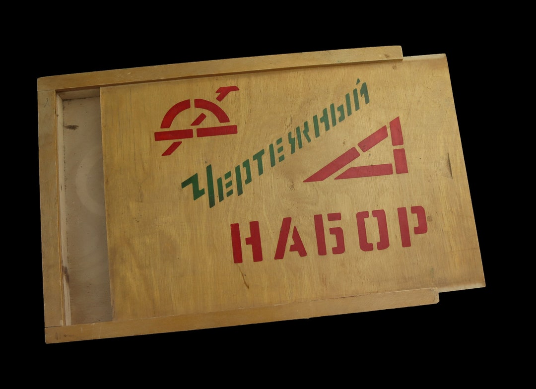 Vintage Box for Drawing Tools. Soviet Wooden Drawing Board. Wood ...