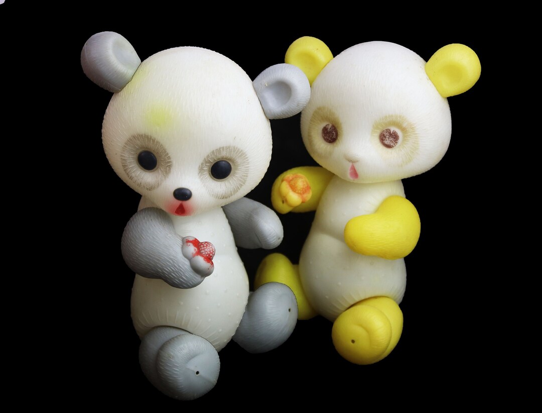 Two Vintage Plastic Toys Pandas, Panda With a Flower, Bear Cat, Soviet ...