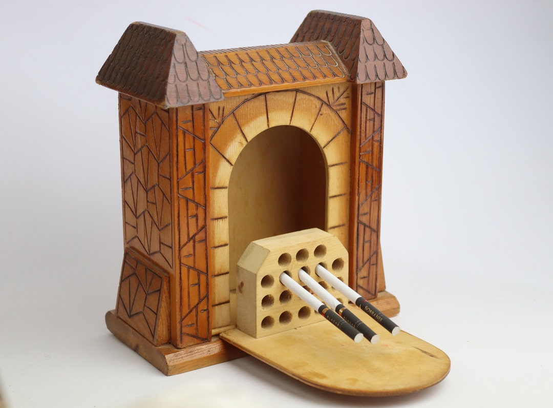 Vintage Wooden Cigarette Dispenser, Cigarette Holder, Hand Carved ...