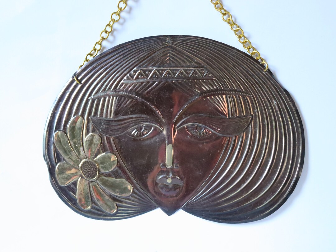Vintage Decorative Stamping Picture Woman Face, Tin Metal Decor, Brass ...