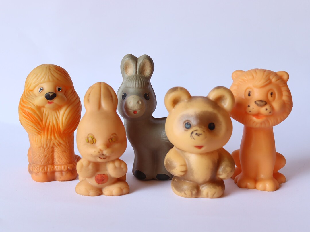 Vintage Set of Rubber Animals for Little Children, Soviet Rubber Animal ...