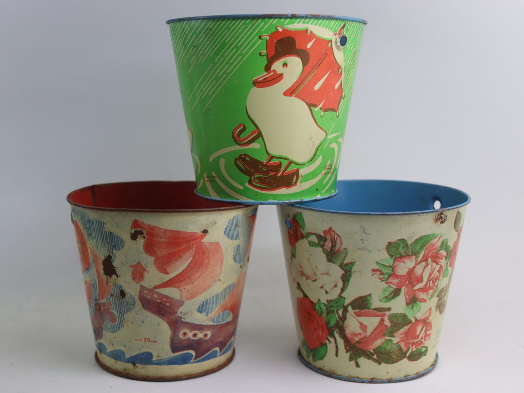 Vintage Tin Bucket, Watering Can, Soviet Garden Decor, Kids Device ...