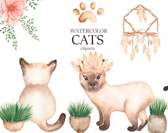 Watercolor Cats Clipart Kitten Clip Art Mommy and Baby Cat | Etsy