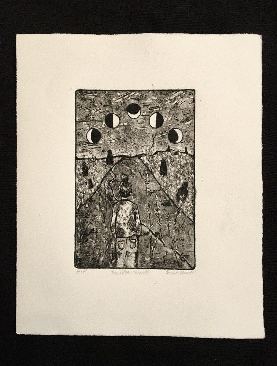 Intaglio Print "the After Fields" Version 2, 4"x6" on 8"x10" BFK Rives ...