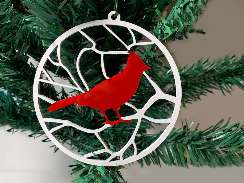 Red Cardinal Ornament With White Tree Branches - Etsy