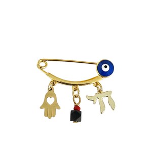 3.8 CM Enamel Evil Eye Pin With Genuine Azabache, Baby Brooch, Jewish ...