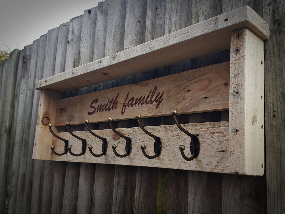 Personalized Reclaimed Wood Coat Rack With Shelf, Rustic Industrial ...