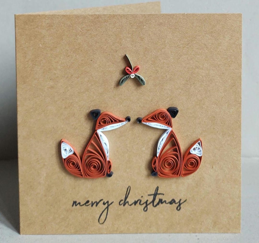 Unique Handmade Quilled Christmas Card Foxes Under Mistletoe - Etsy