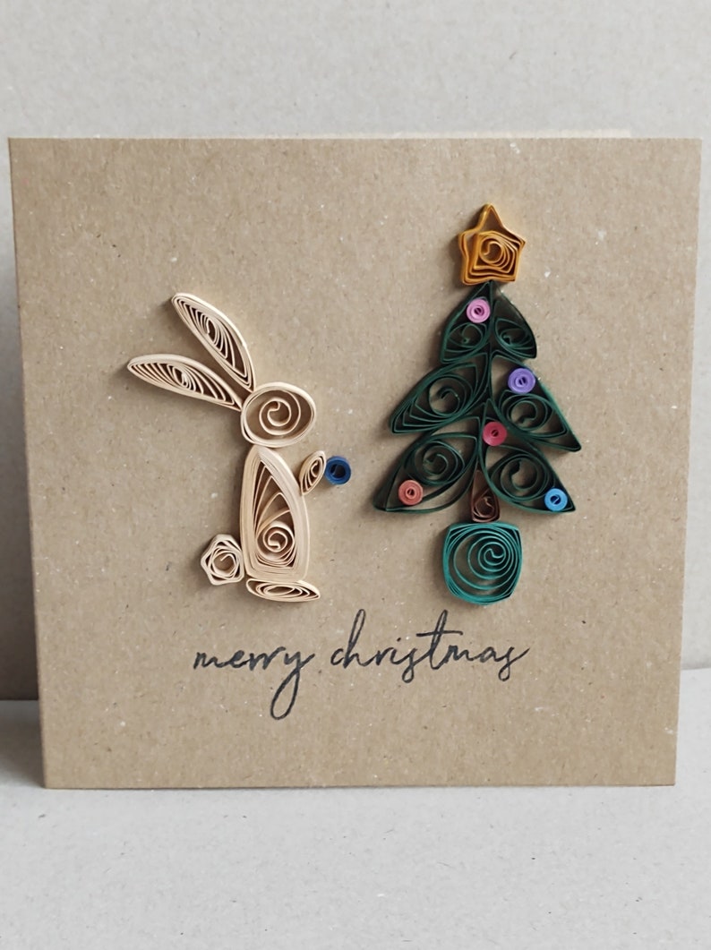 Unique Handmade Quilled Rabbit and Christmas Tree Card - Etsy