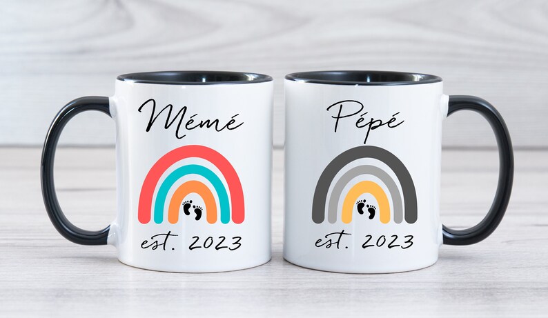 Mémé Pépé Mug Set, Meme Pepe Coffee Mugs, Pregnancy Announcement French ...