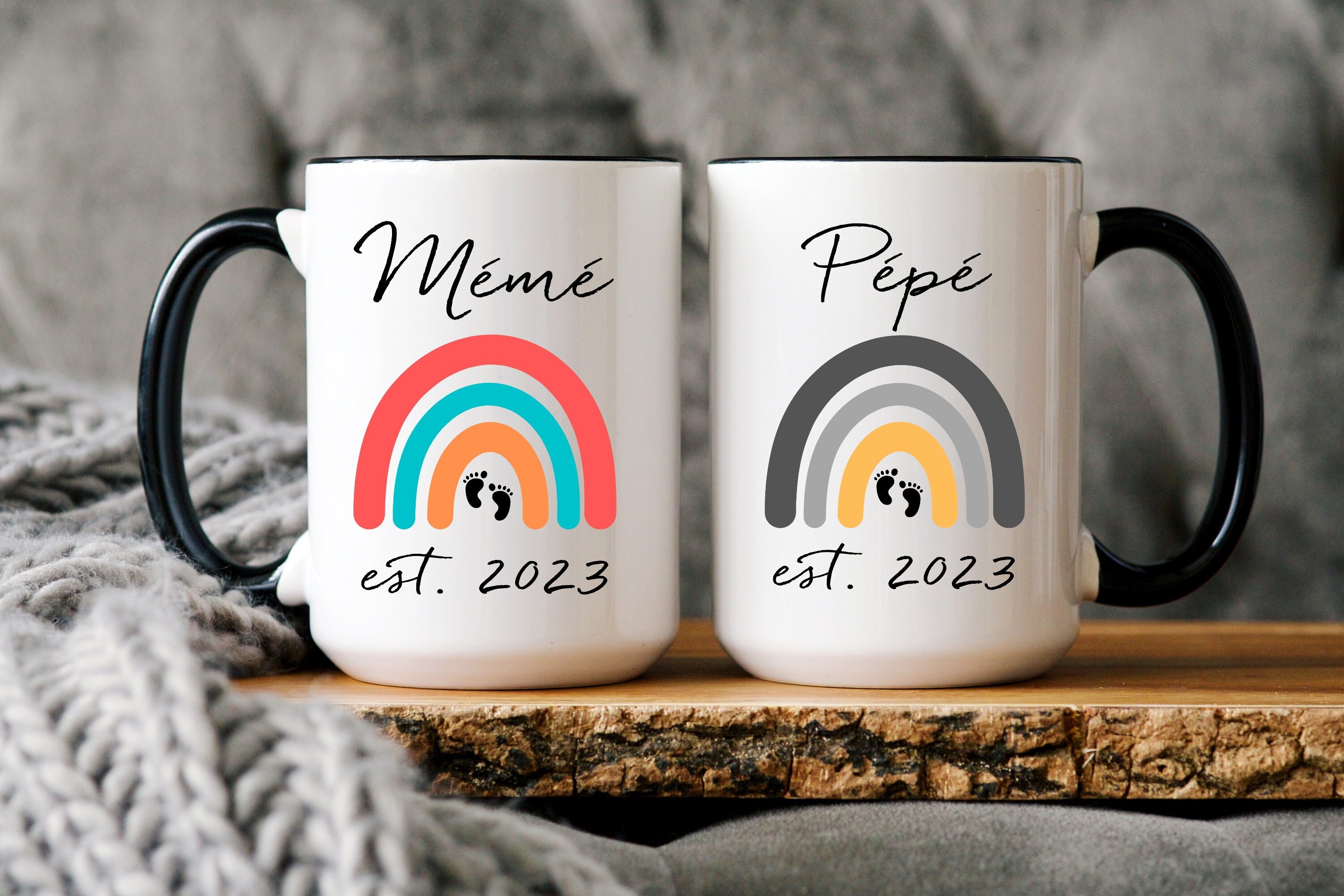 Mémé Pépé Mug Set, Meme Pepe Coffee Mugs, Pregnancy Announcement French ...