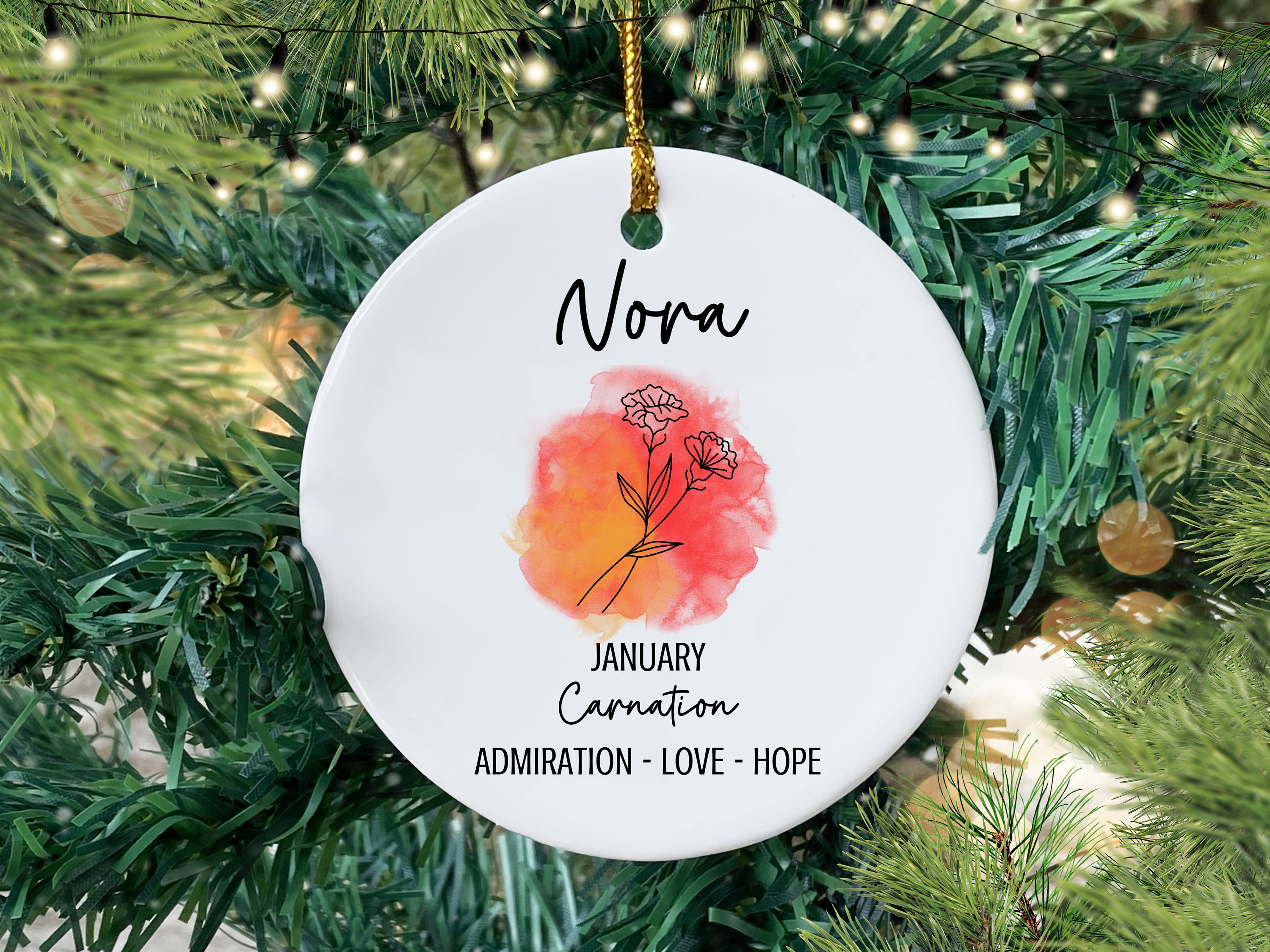 Personalized Birth Flower Birthday Ornament, Birth Flower Ornament With ...
