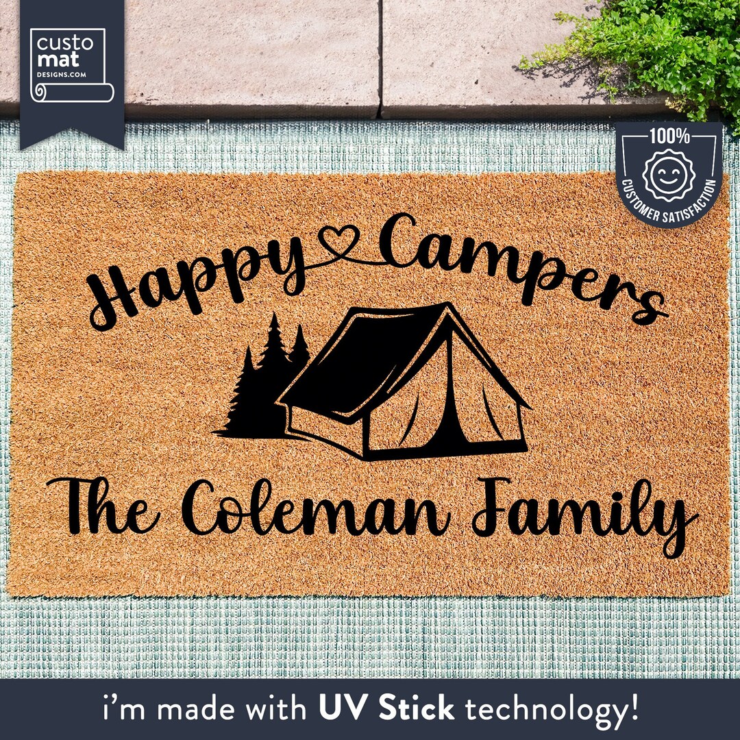 Camping Door Mat - Happy Campers - Personalized Doormat - Family Name ...
