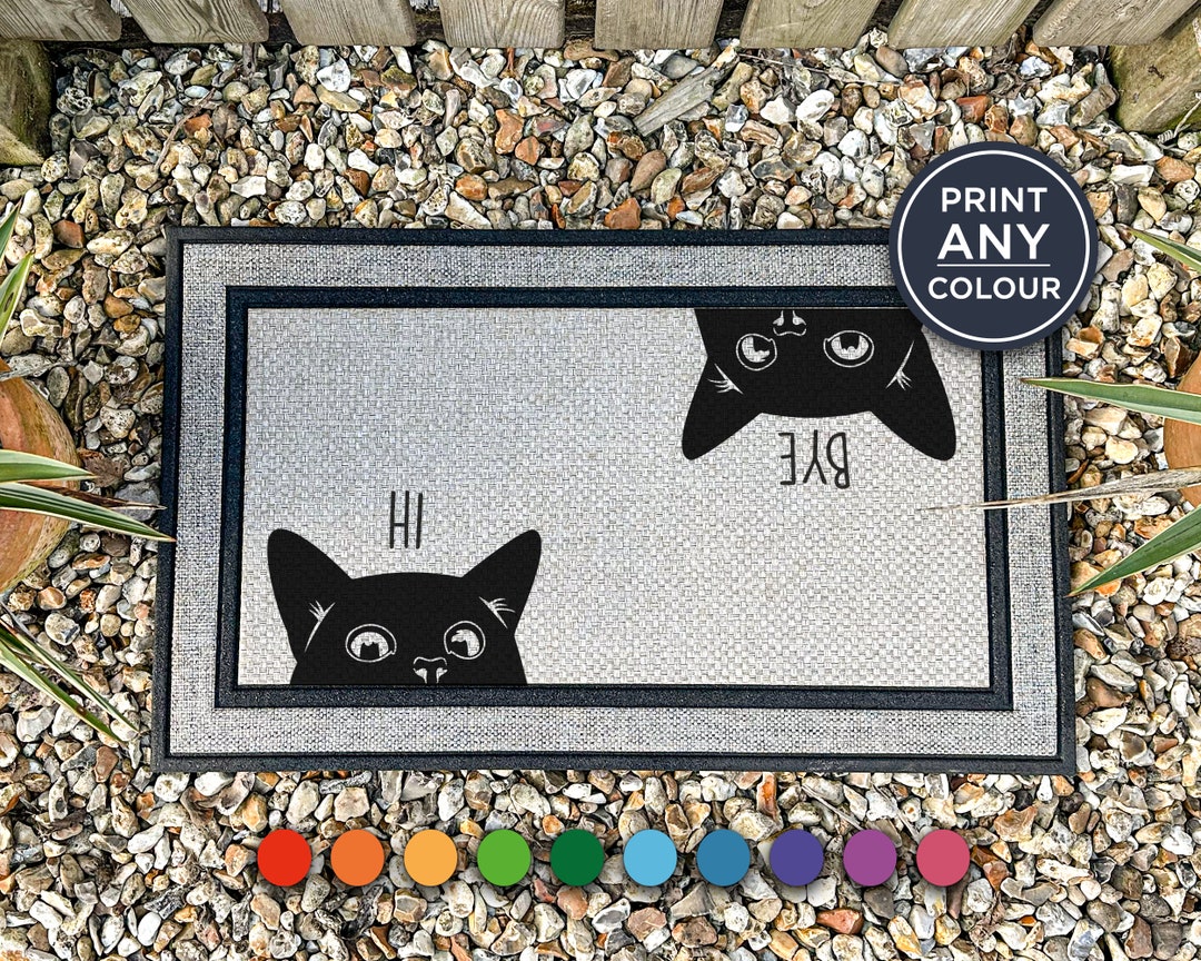 Cat Hi Bye Funny Weatherproof Mat - All Weather Doormat Gift for Pet ...