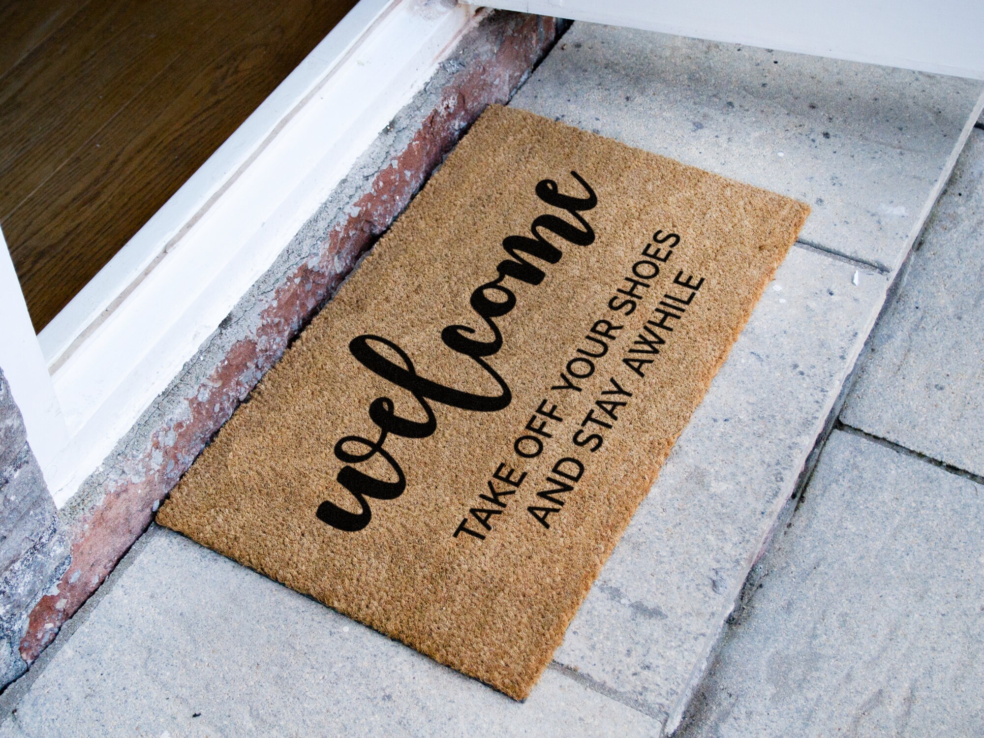 Personalized Welcome Door Mat - Take off Your Shoes and Stay Awhile ...