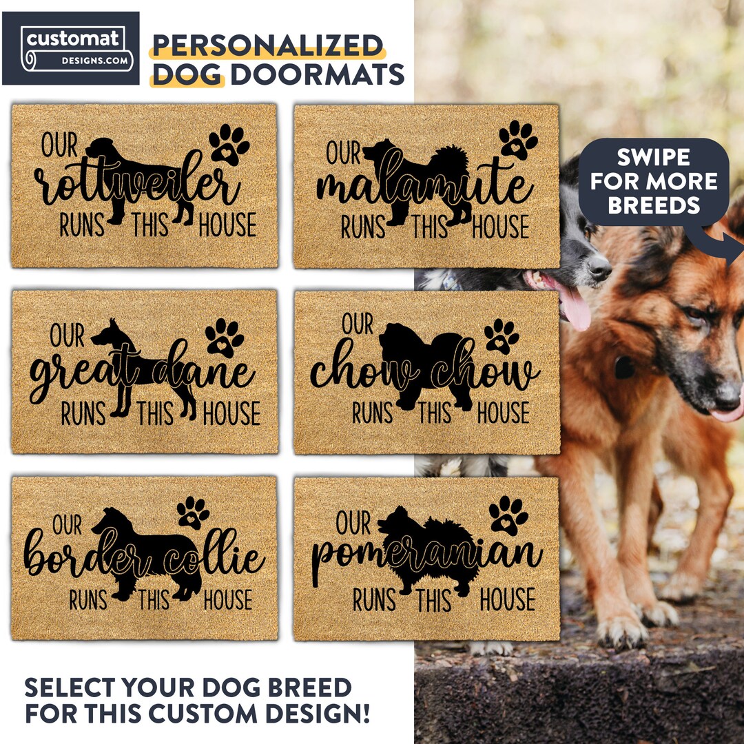 Our Dog Breed Runs This House - Personalized Dog Breed Gift Welcome Mat ...