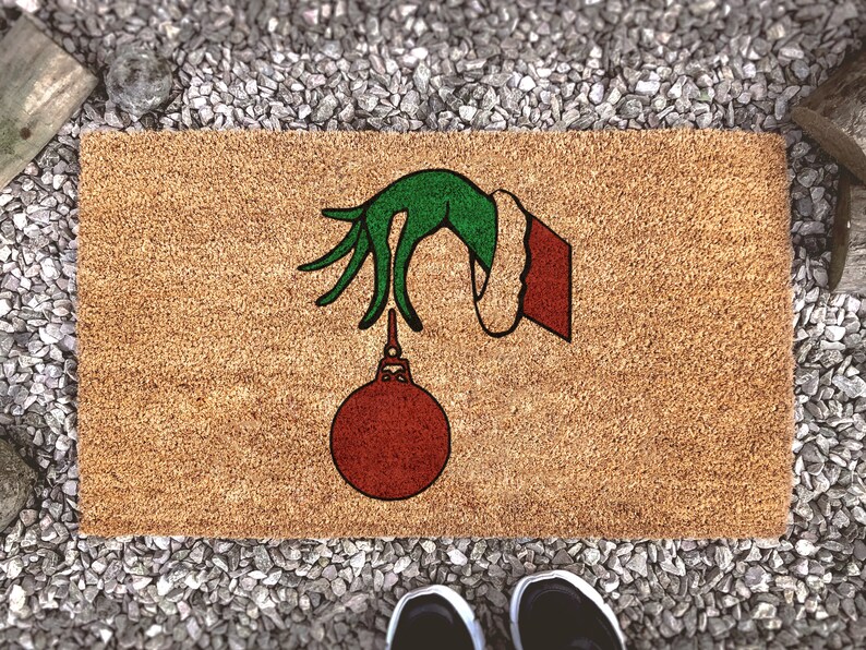 The Grinch Festive Ball Ball Door Mat Custom Coir Mat | Etsy