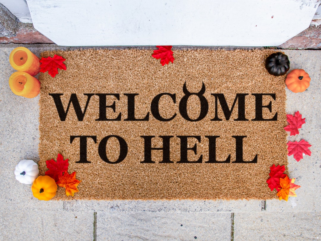 Welcome to Hell Devil Horns Funny Welcome Doormat Devil - Etsy