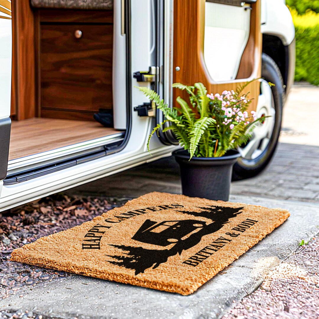 Personalised Happy Campers Motorhome Coir Doormat Personalized Camper ...