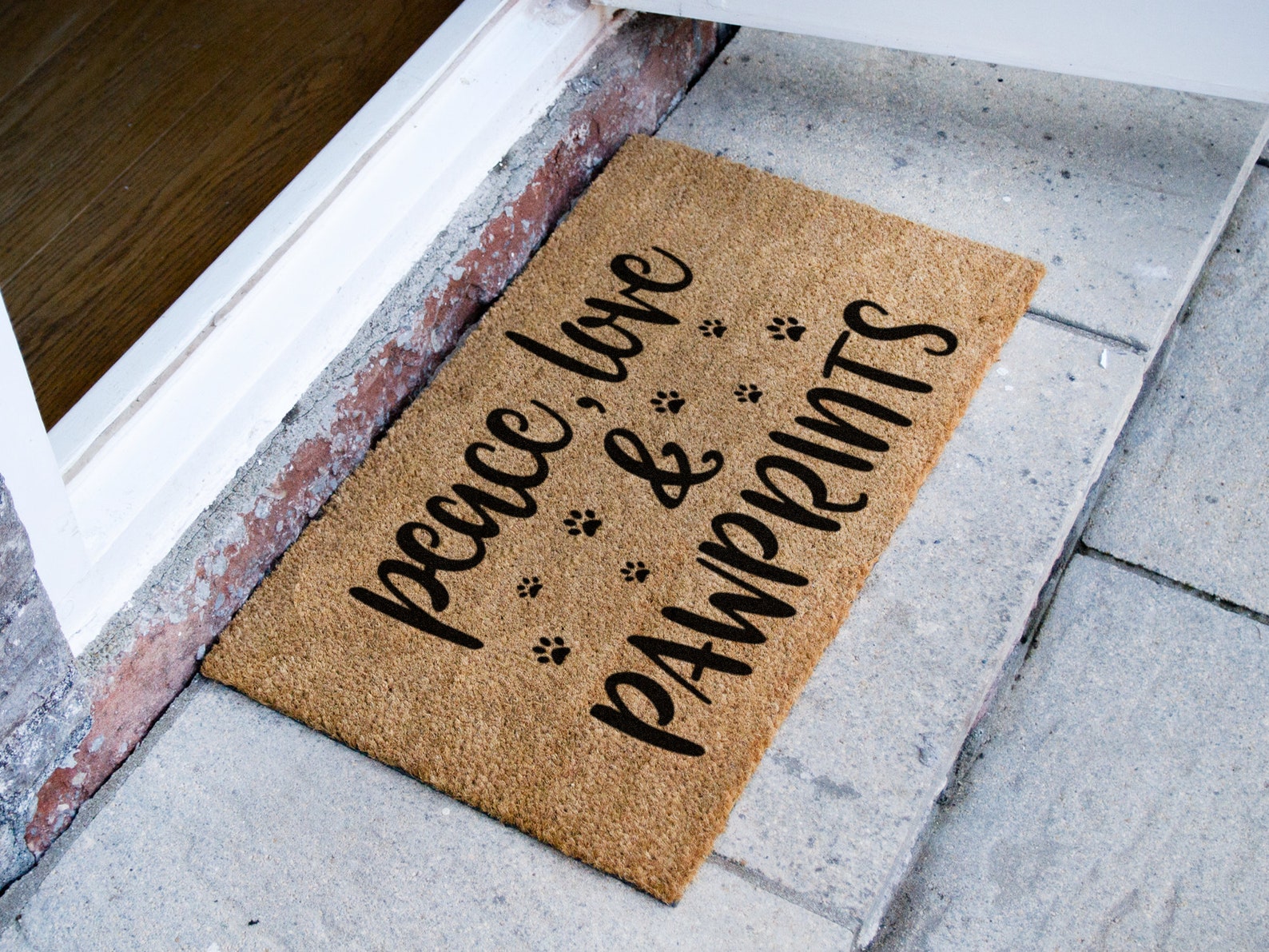 Peace, Love and Paw Prints Doormat - Custom Coir Mat - Dog and Cat Door ...