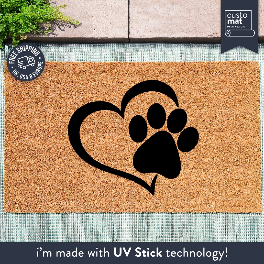 Custom Dog Paw Heart Doormat - Dog Paw Door Mat - Cute Dog Lover ...