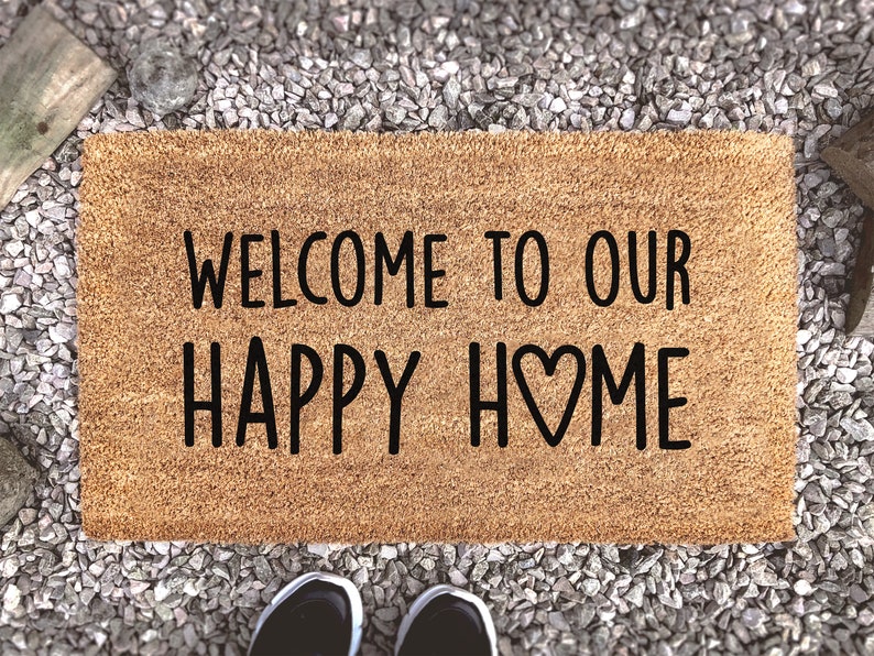 Welcome to Our Happy Home Cute Heart Doormat Housewarming | Etsy