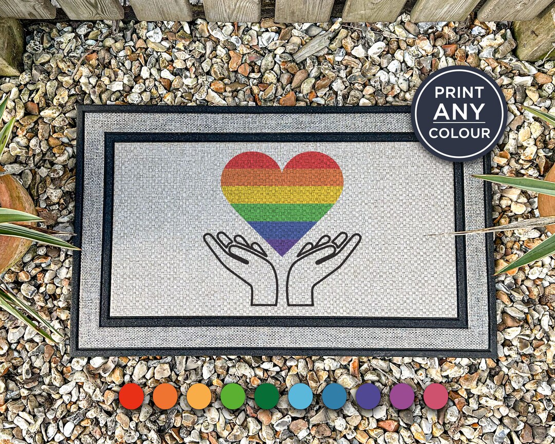 Hands Holding Rainbow Heart - LGBTQ Doormat - Colourful Rug - Rainbow ...