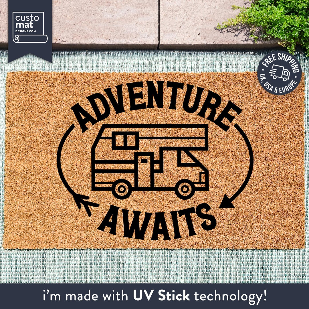Adventure Awaits Camper Doormat - Custom Motorhome Door Mat - Coir ...