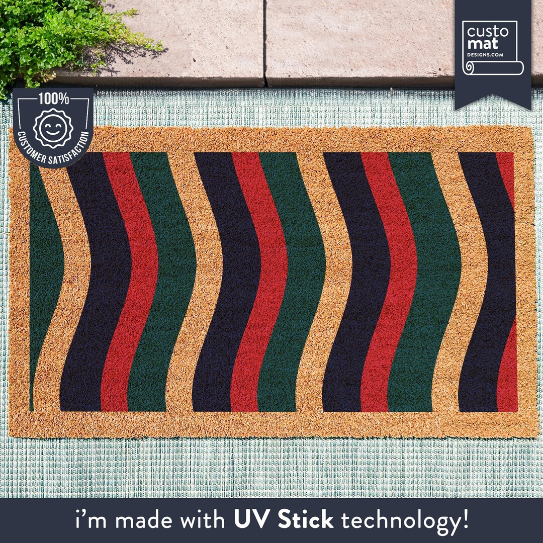 Colourful Wave Geometric Line Doormat - Custom Mid Century Pattern ...