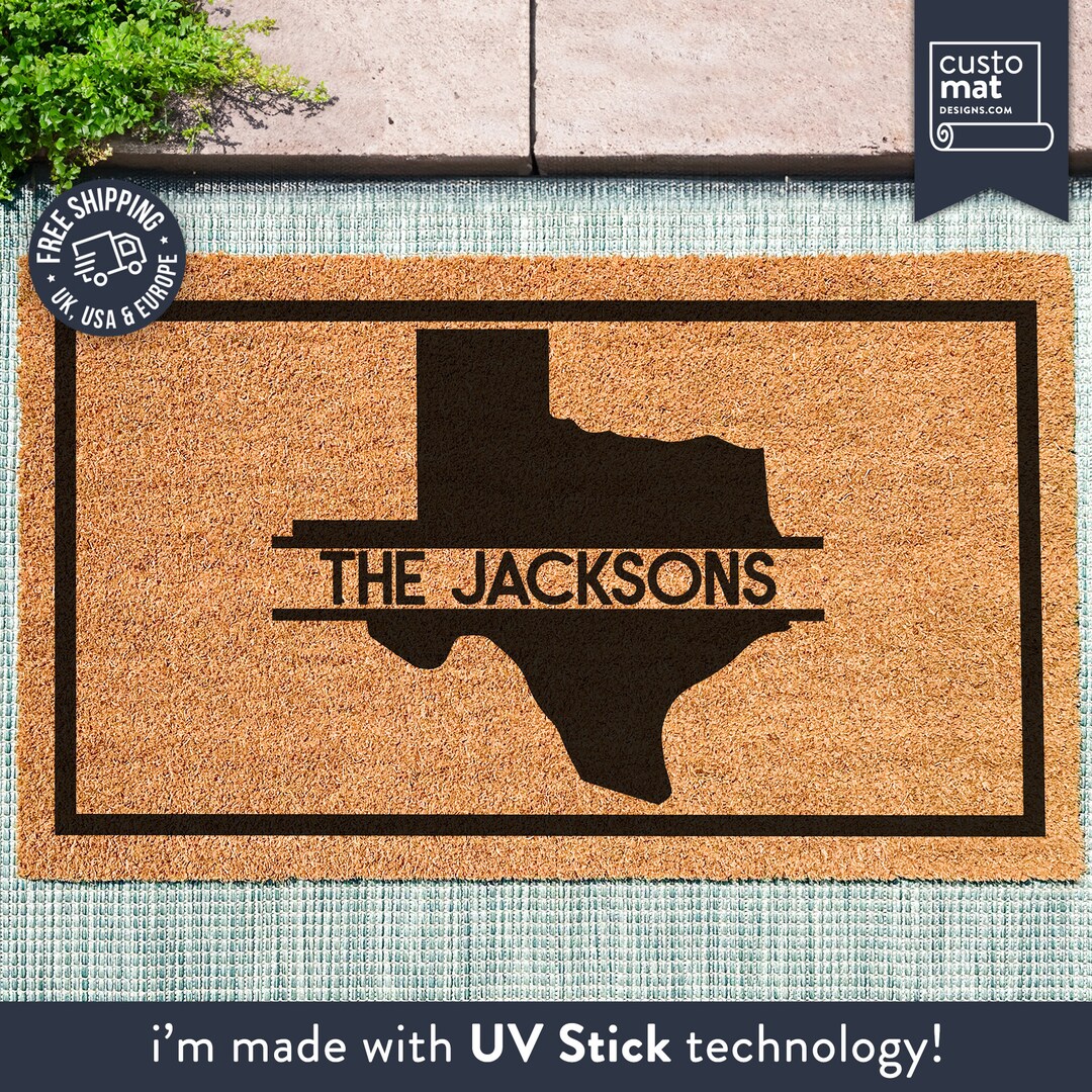 US Texas State Map Door Mat - Custom Family Monogram Rug - Closing Gift ...