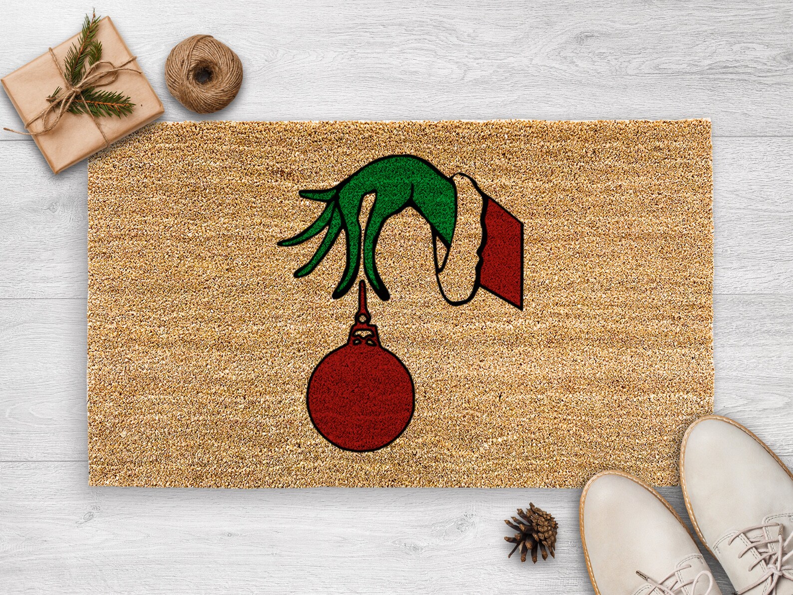 The Grinch Festive Ball Ball Door Mat Custom Coir Mat | Etsy