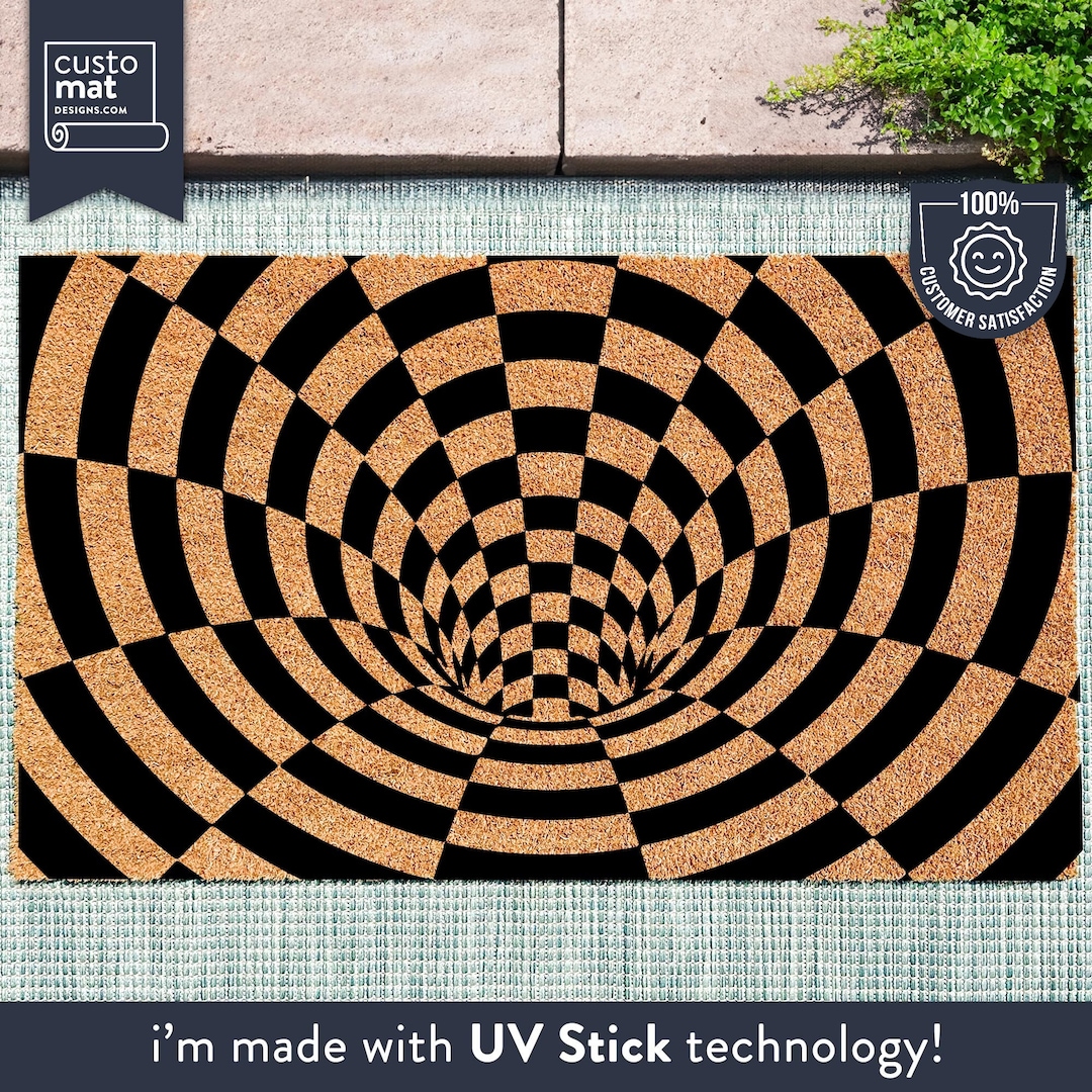 Hole Optical Illusion Pattern Door Mat - Checkered Welcome Door Mat ...