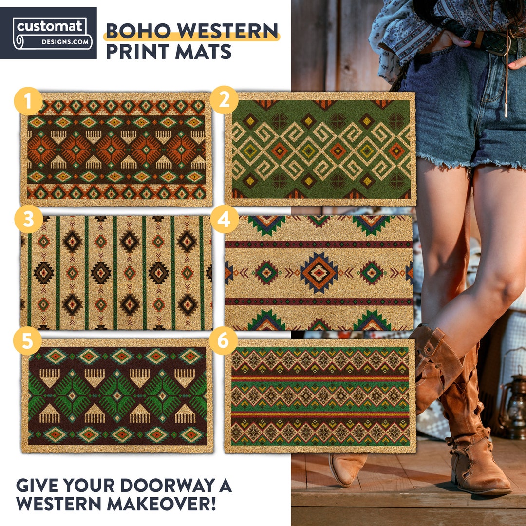Doormat Aztec Cowboy Boho Print - Western Style Doormat - Custom Aztec ...