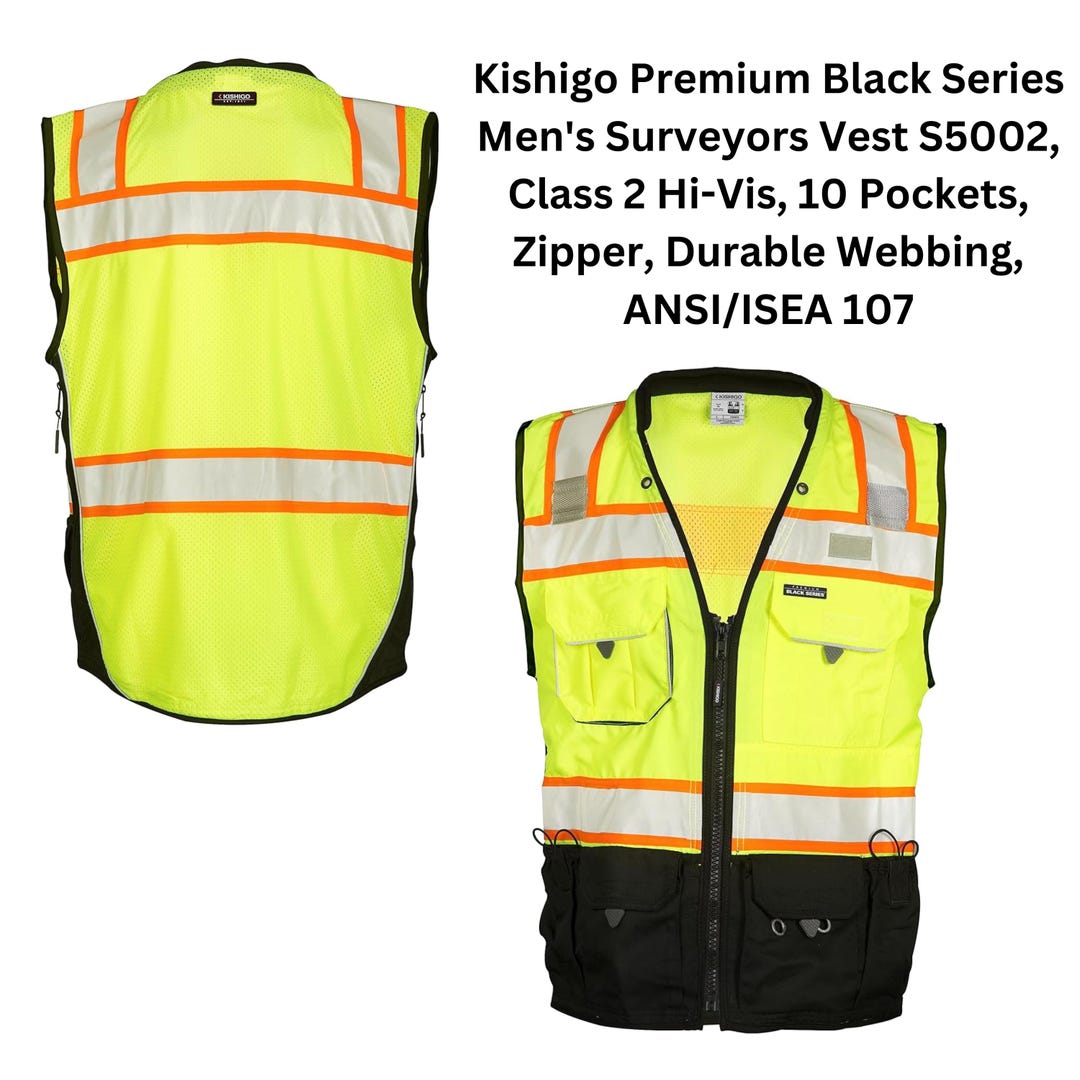 Kishigo Premium Black Series Men's Surveyors Vest S5002 | Company Logo ...