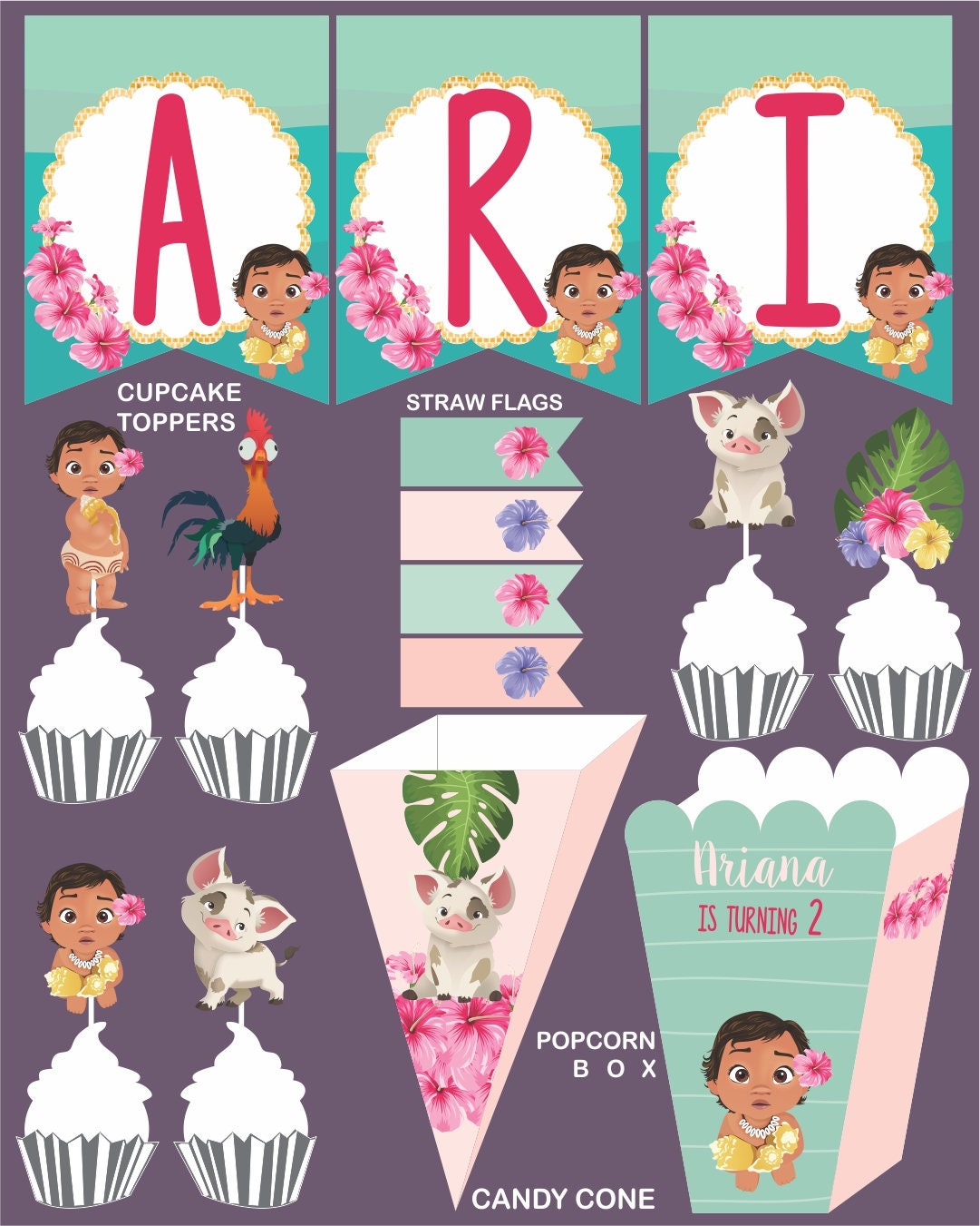 Moana printable birthday decorations. Baby moana party | Etsy