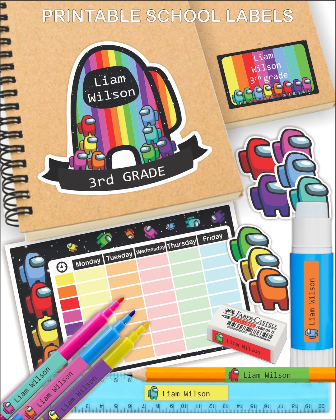 Printable School Supplies Labels. Gammer Editable School - Etsy