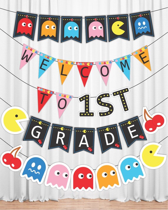 Pacman Welcome to First Grade Printable Banners. Pacman - Etsy