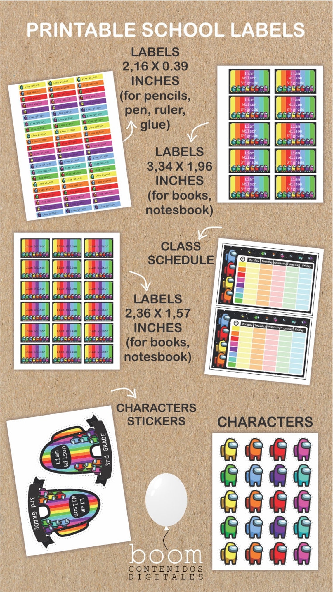 Printable School Supplies Labels. Gammer Editable School - Etsy
