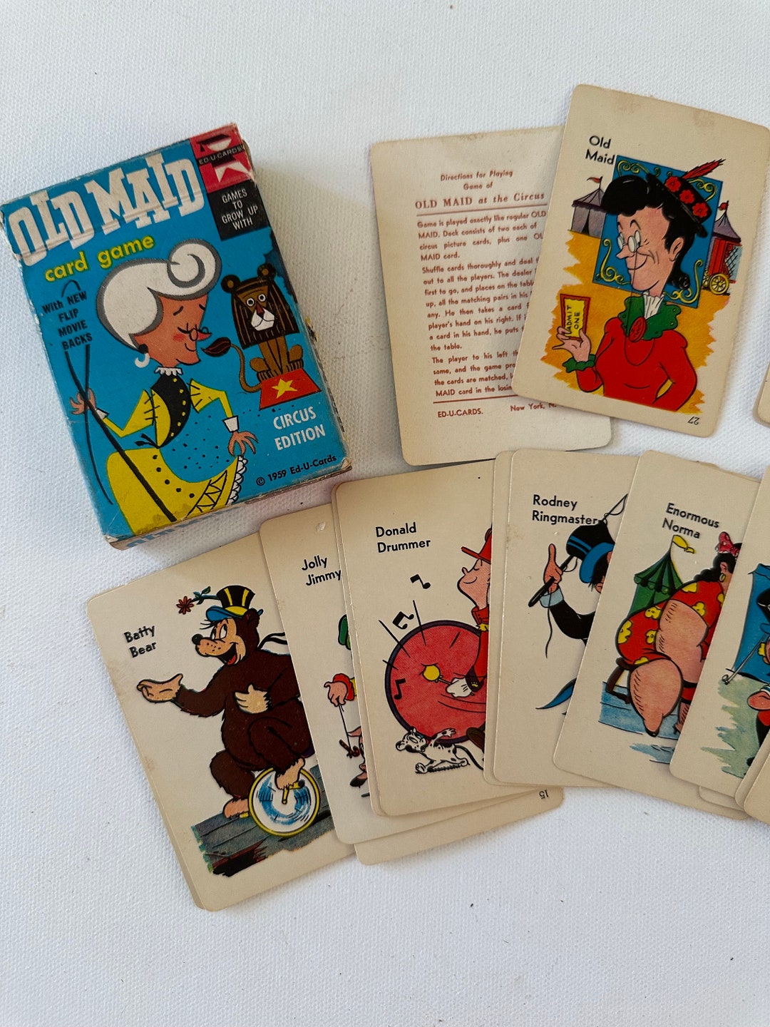 Vintage 1959 Old Maid Card Game - Complete - Cute Graphics - Ed-u-cards ...