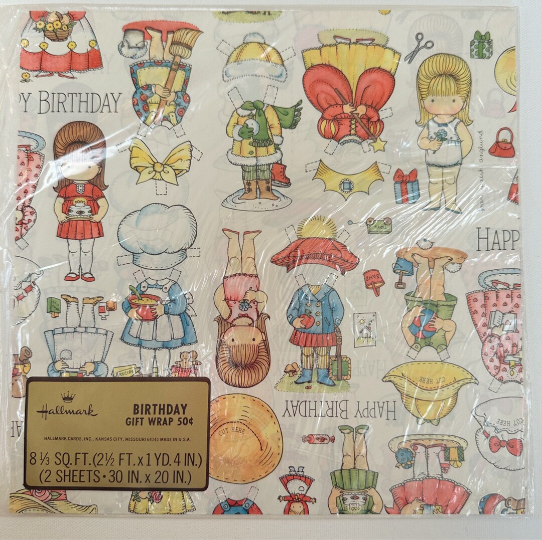 Vintage Hallmark 70s Paper Doll Wrapping Paper Unused Ephemera Junk ...