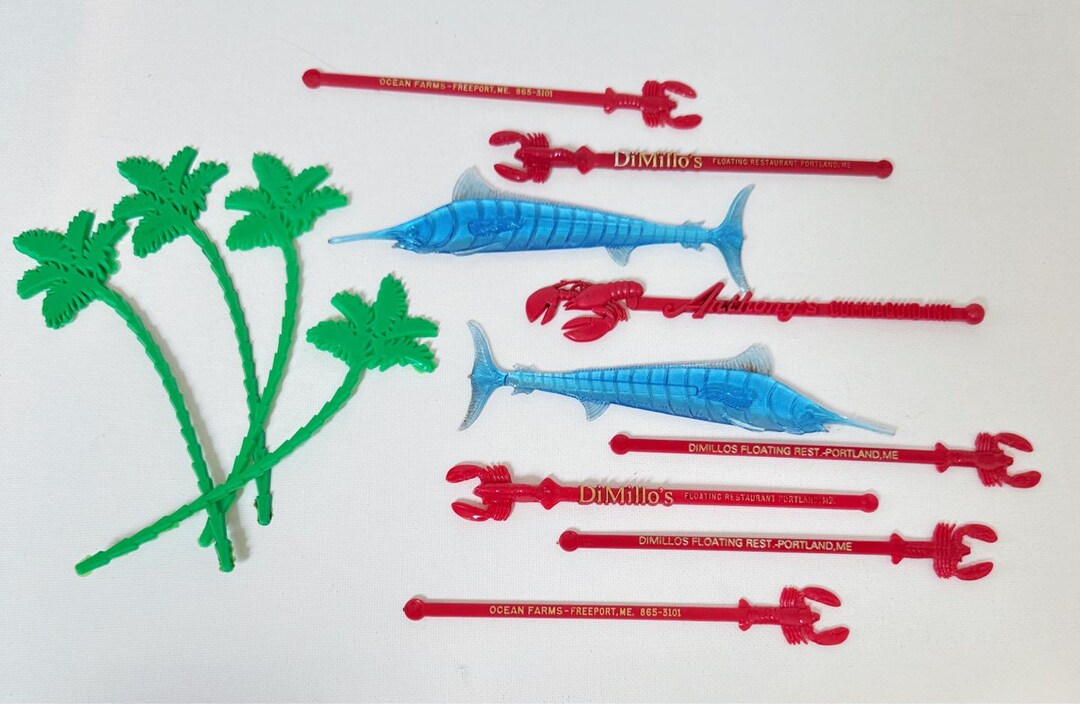 1 Vintage NAUTICAL SWIZZLE STICKS - Lobsters - Big Fish - Palm Trees - Etsy