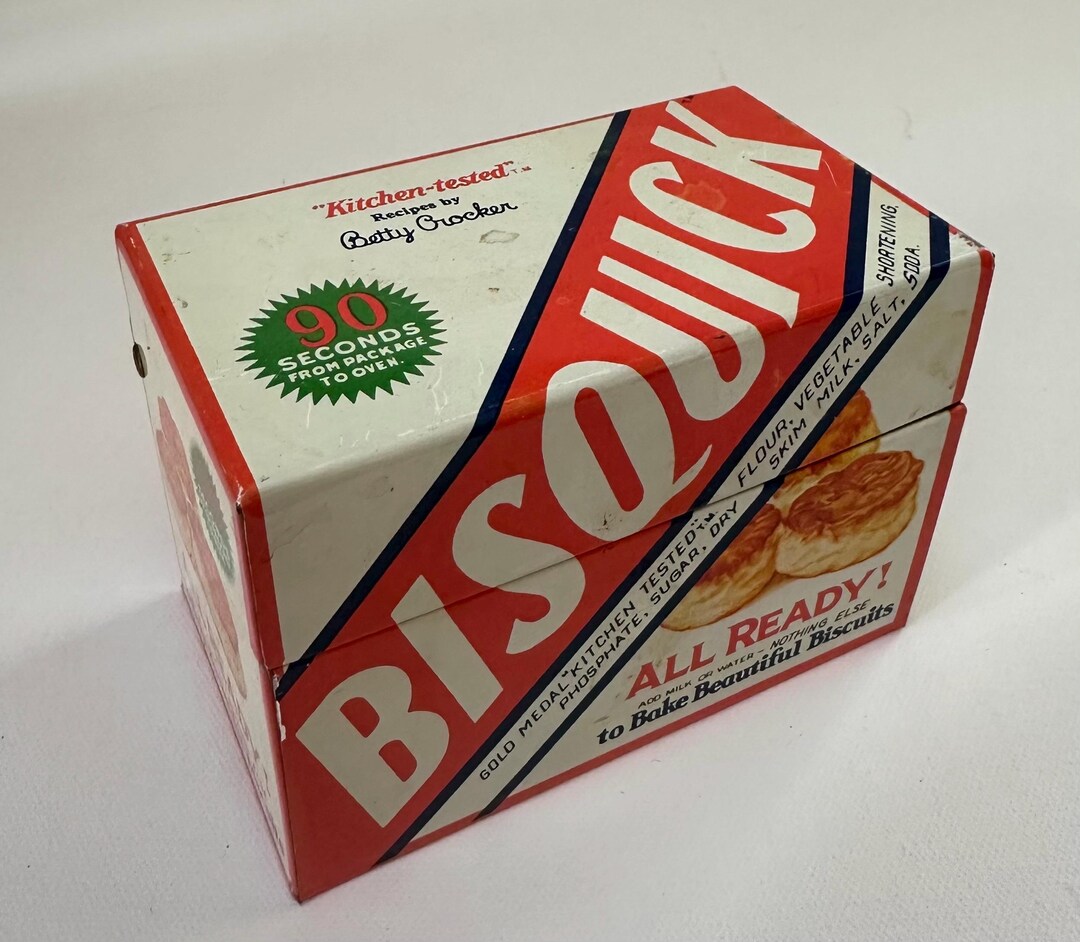 Vintage Tin Lithographed BISQUICK Recipe Box - Filled With Original ...