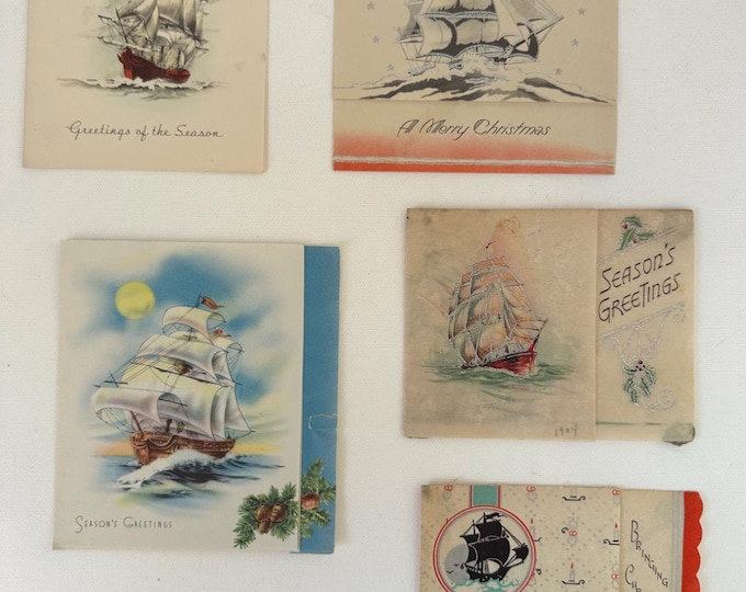 5 Vintage 1940s-50s Nautical Greeting Cards - Coastal Ephemera - Tall ...