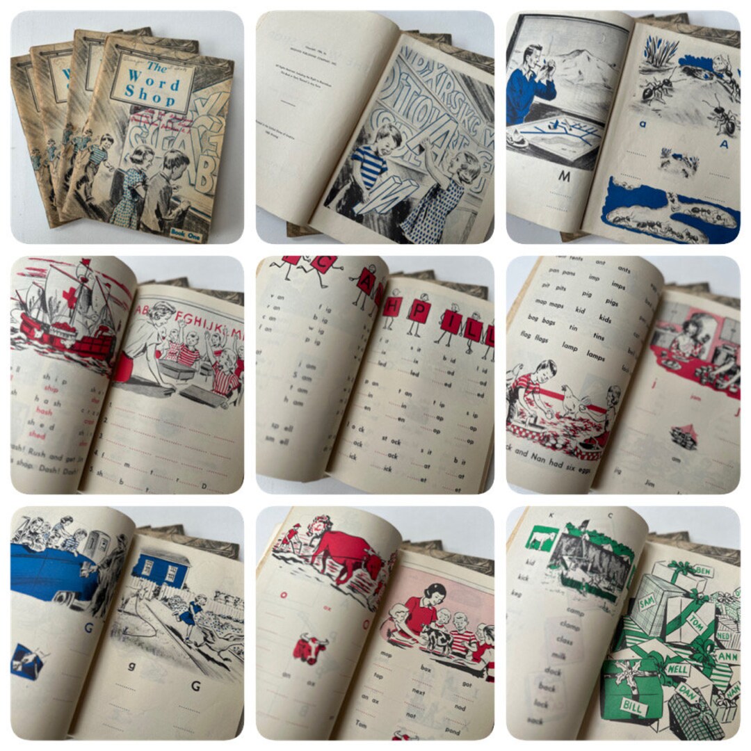 Vintage 1950s Phonics Early Reader Workbook Primer Adorable Graphics ...