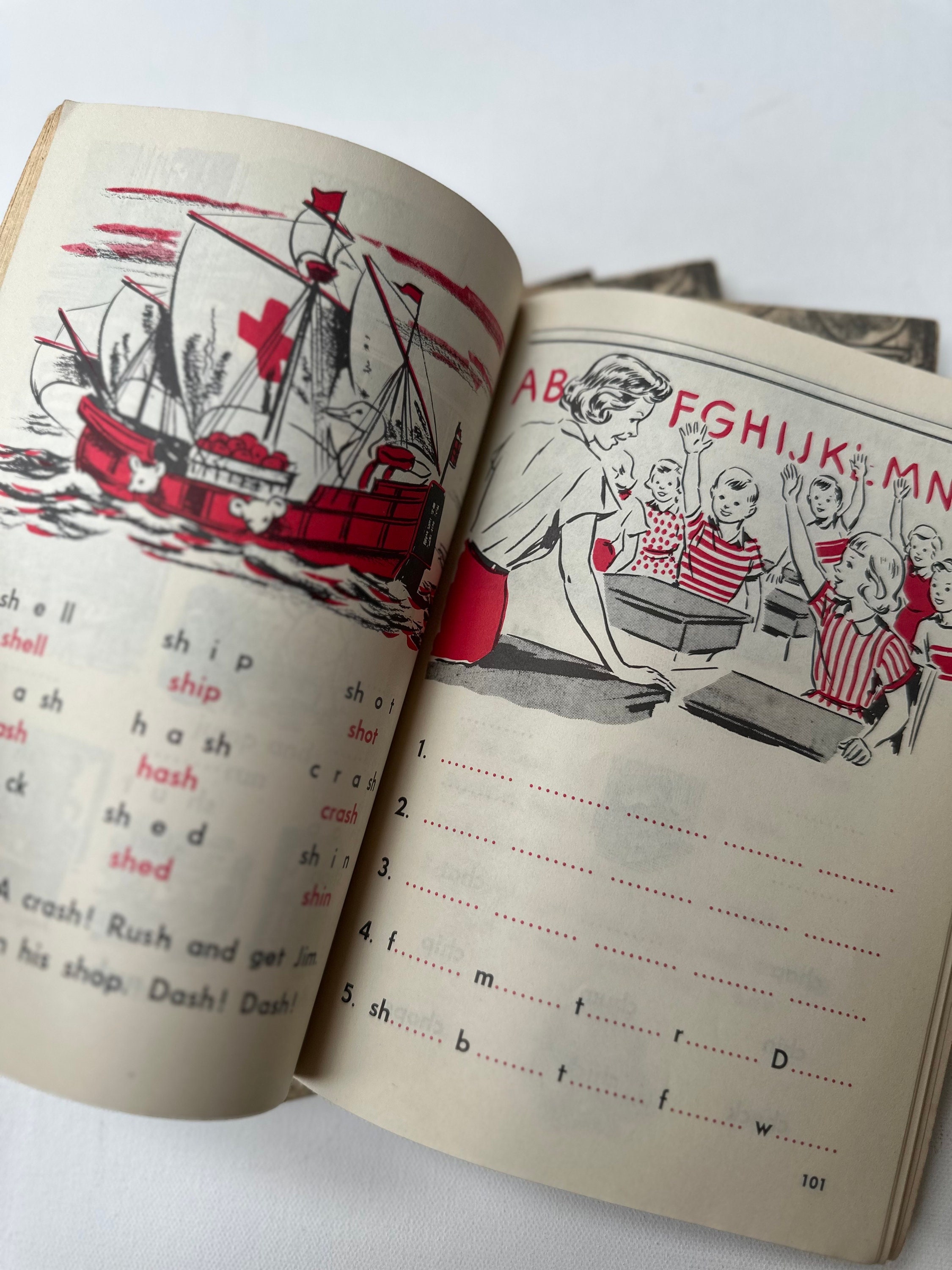 Vintage 1950s Phonics Early Reader Workbook Primer Adorable Graphics ...